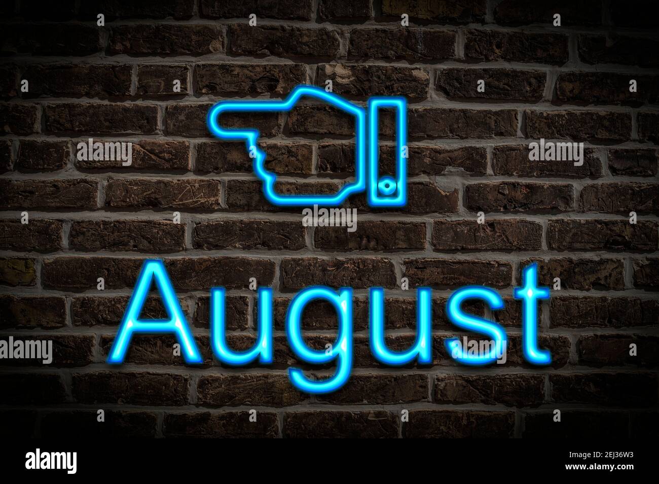 Detail photo of a neon sign on a wall with the inscription August Stock ...