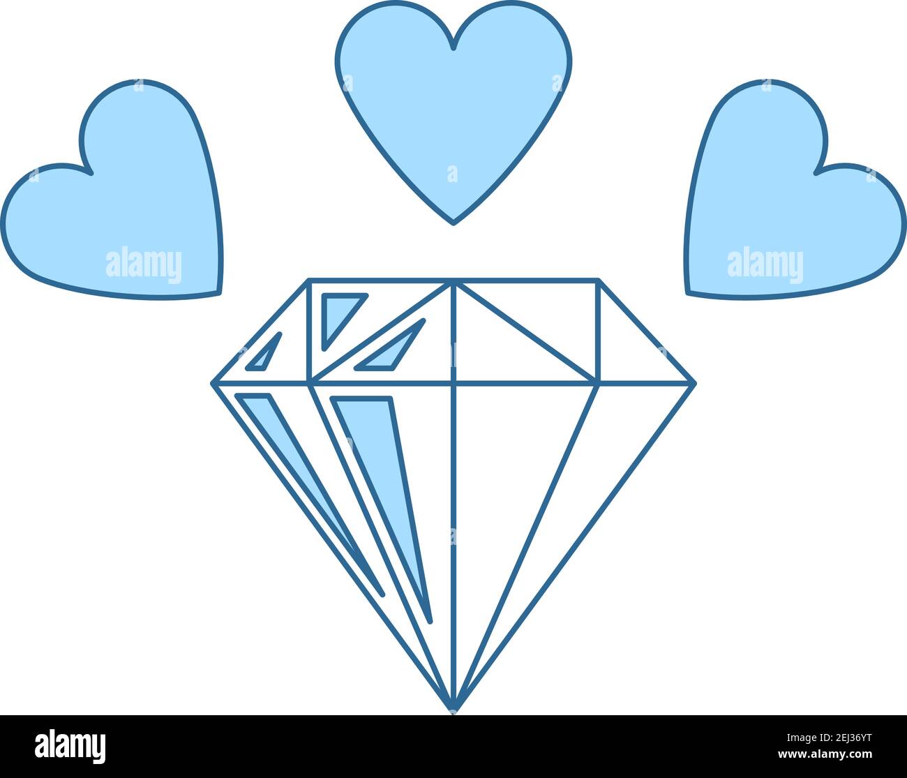 Diamond With Hearts Icon. Thin Line With Blue Fill Design. Vector ...