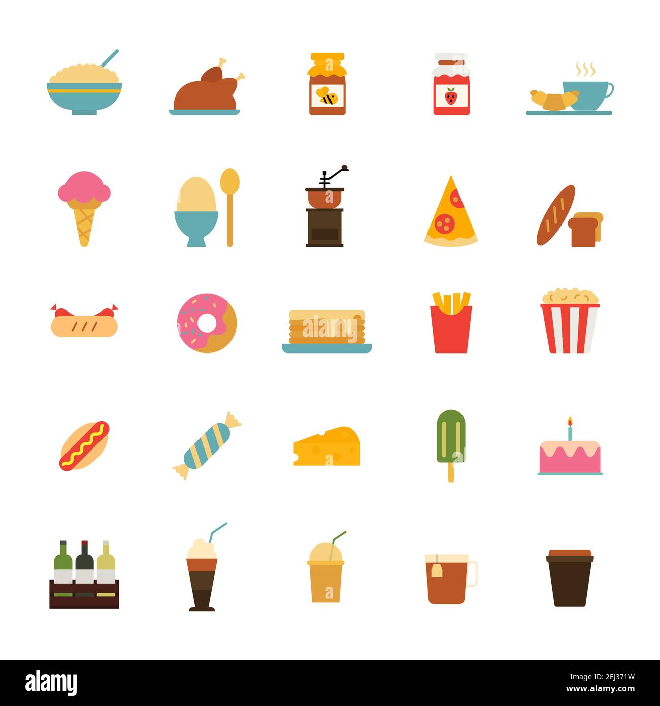 Set of Simple food nad drink icons in trendy style isolated on white ...
