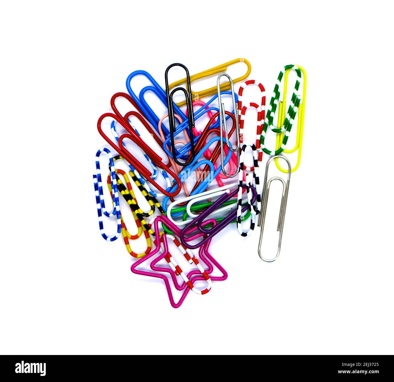 Photo of a Pile of coloured paperclips on a white background Stock ...