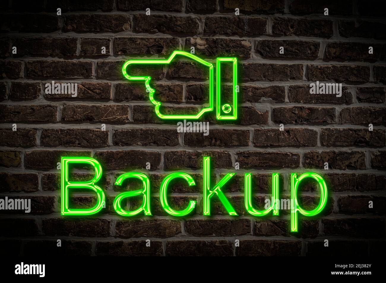 Detail photo of a neon sign on a wall with the title backup Stock Photo ...