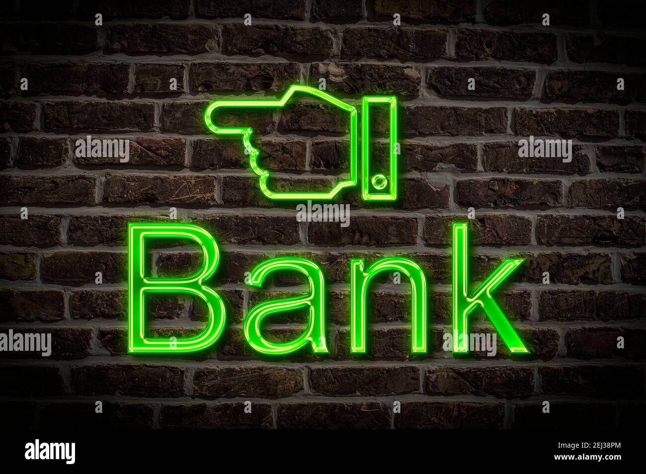 Detail photo of a neon sign on a wall with the inscription Bank Stock ...