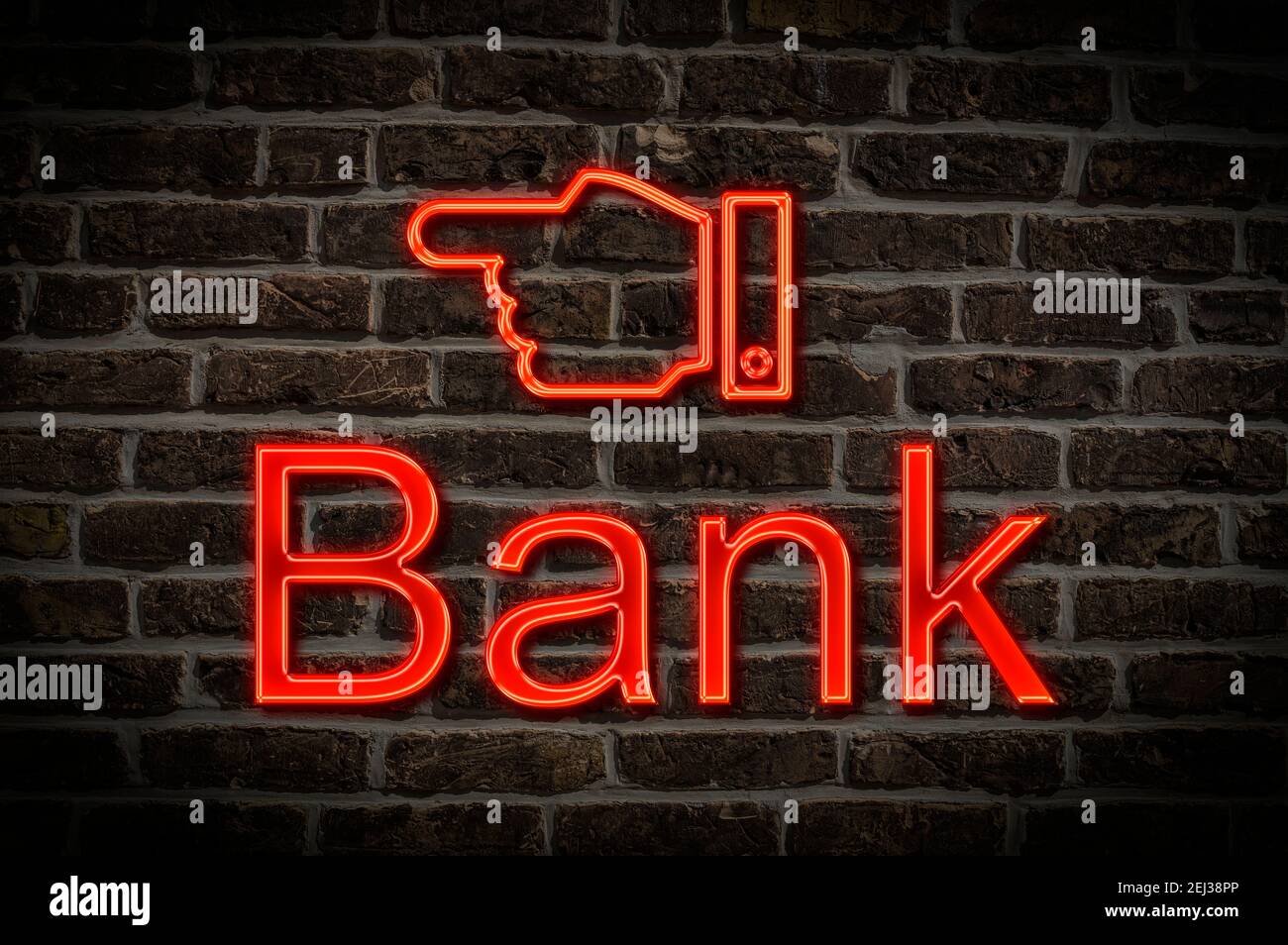 Detail photo of a neon sign on a wall with the inscription Bank Stock ...