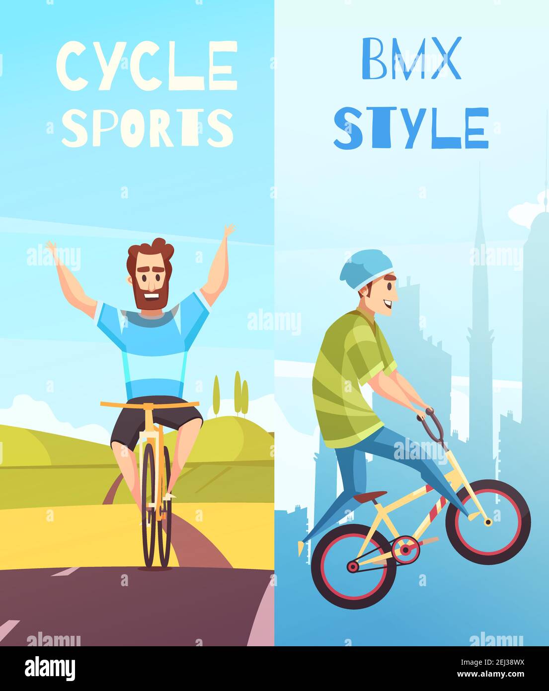 Cycling sports 2 cartoon vertical banners with bmx bicycle competitive ...