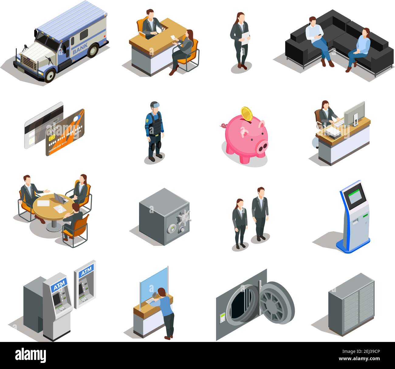 Bank isometric elements collection with customer service financial ...