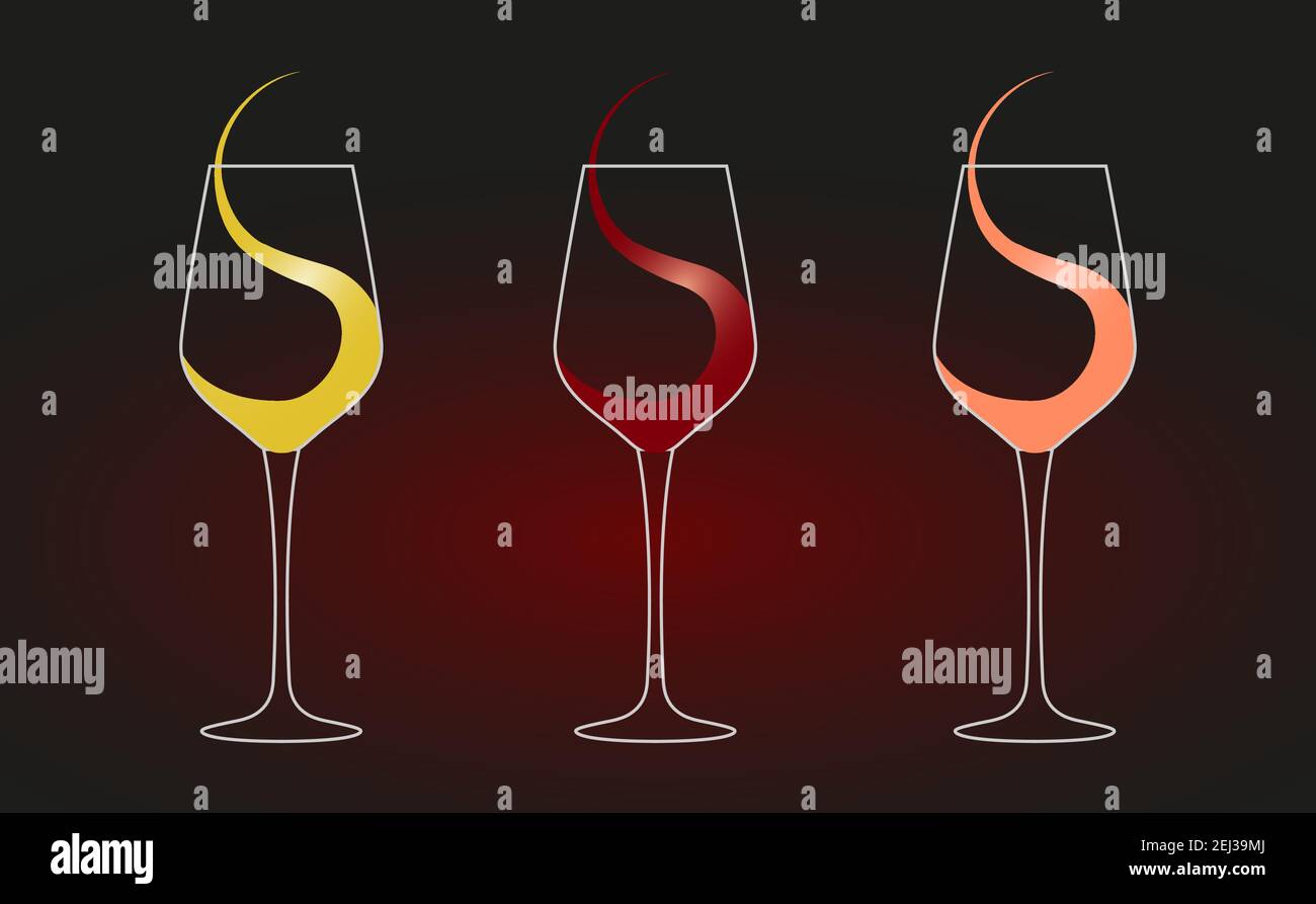 Glasses of red, white and rose wine, sign or logo flat design style on ...