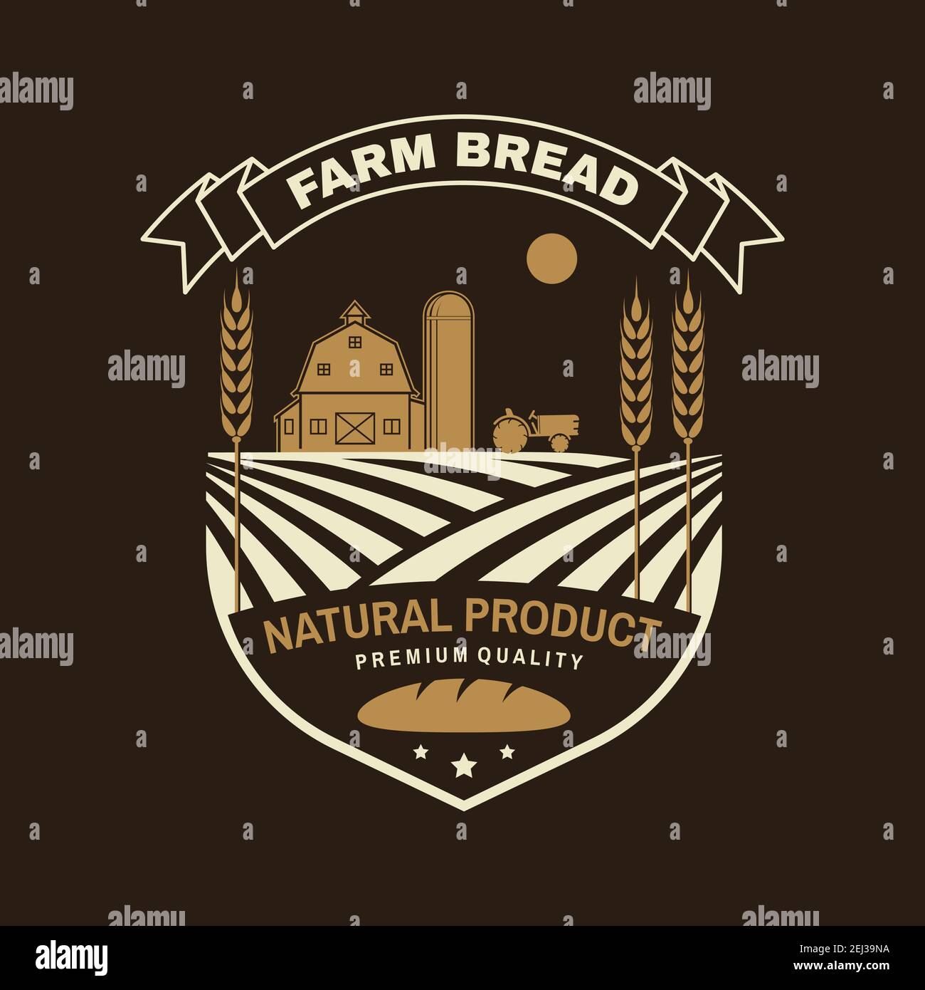 Farm bread badge, logo. Vector illustration. Typography design with ...