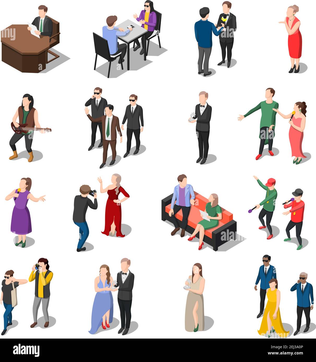 Talents and awards tv shows isometric icons set of isolated human ...