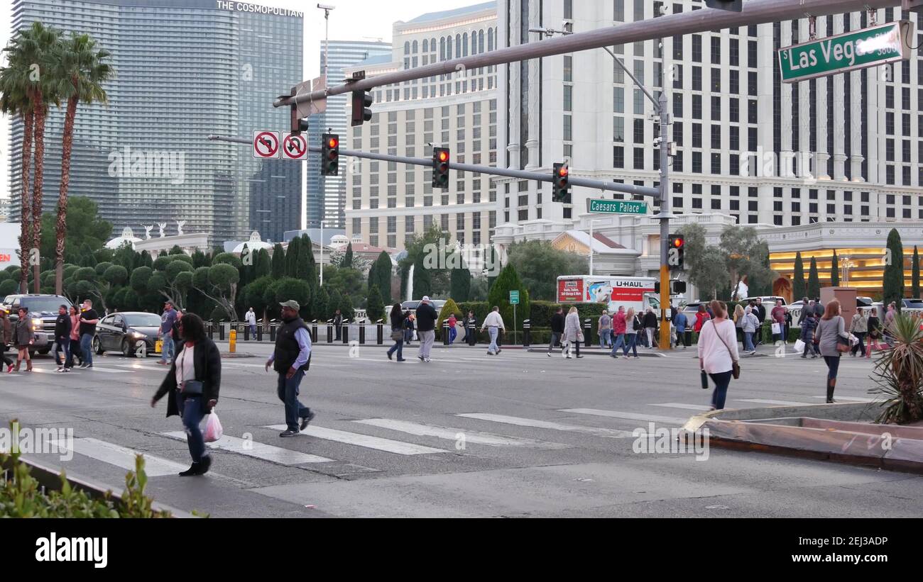 LAS VEGAS, NEVADA USA - 13 DEC 2019: People on pedestrian walkway ...