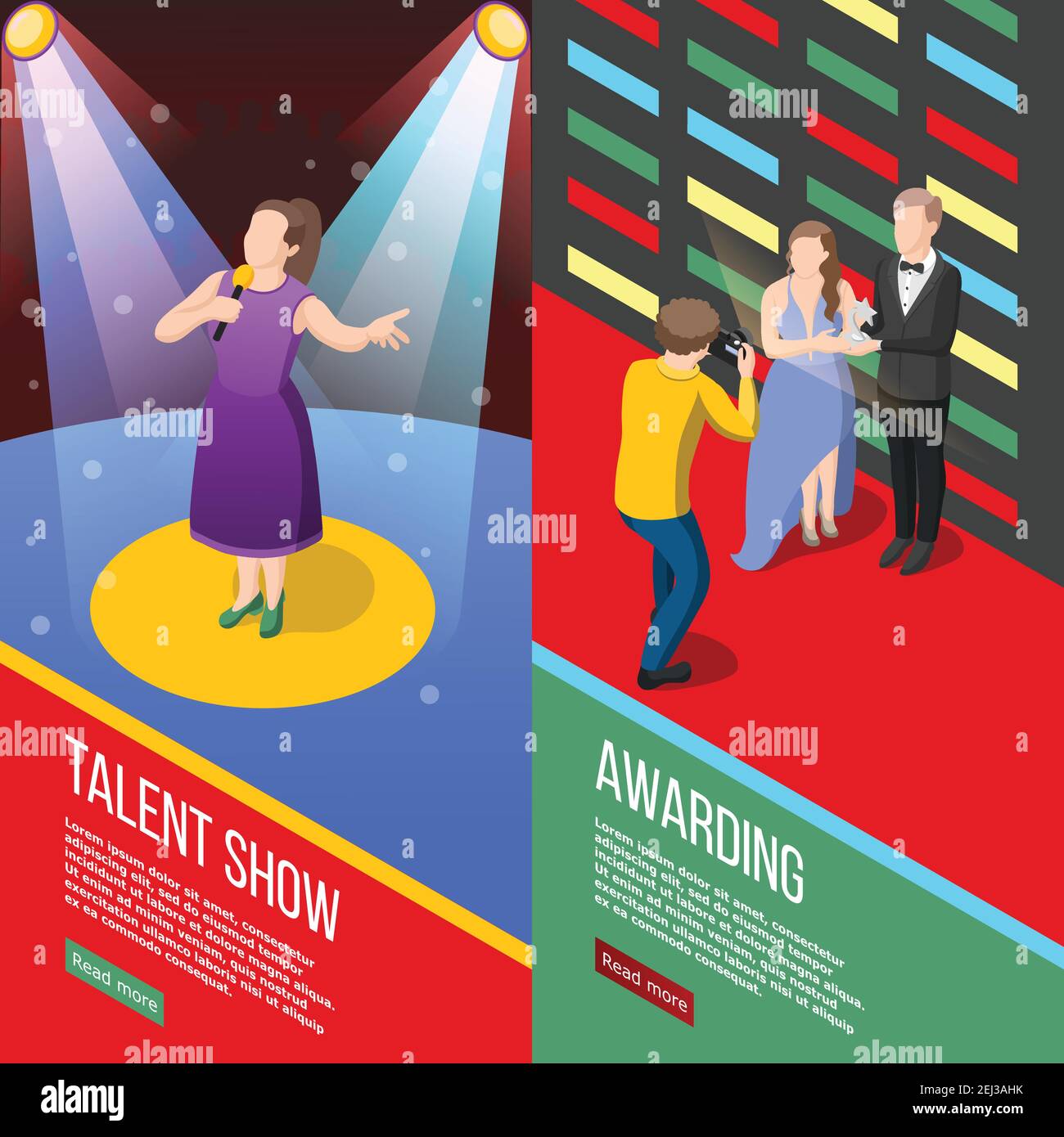 Set of vertical isometric banners with talent show tv program and ...