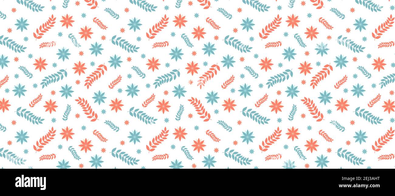 Vector floral pattern in flat style with flowers and leaves. Delicate ...