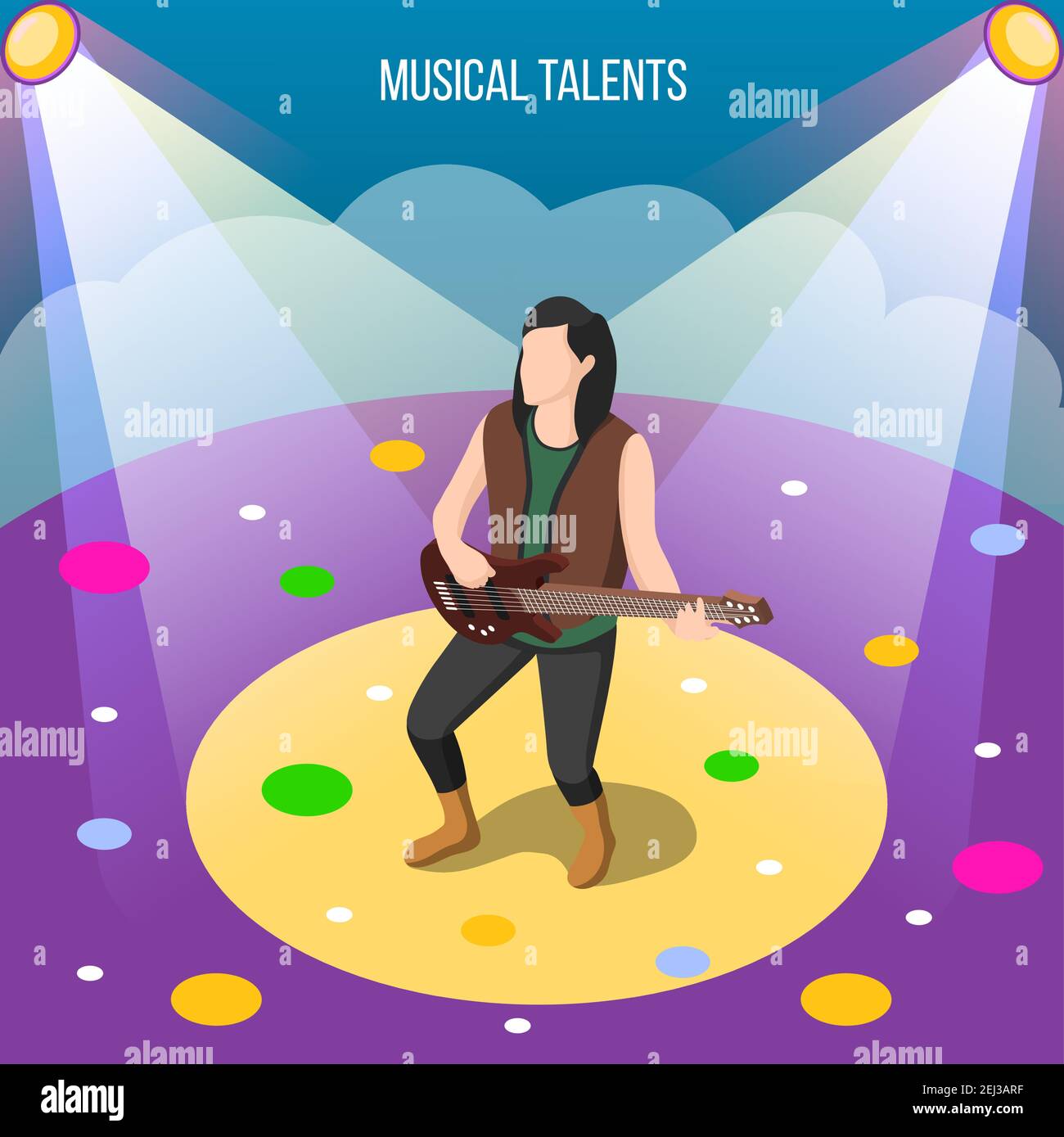 Musical talents isometric composition with guitarist during performance ...