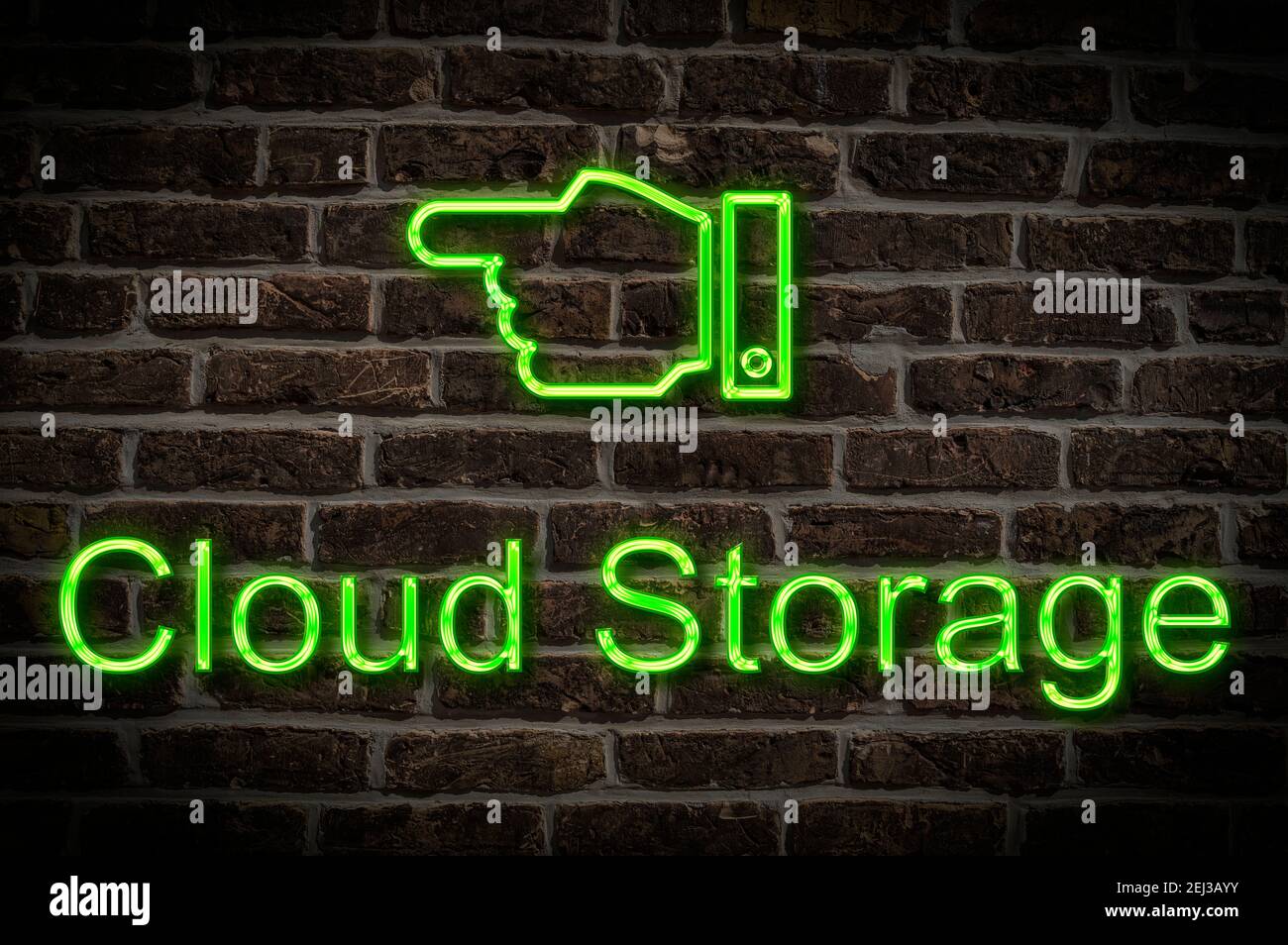 Detail photo of a neon sign on a wall with the title Cloud Storage ...