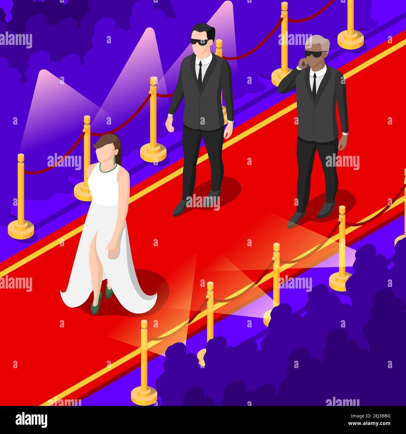 Young talents isometric background with performers on red carpet in ...
