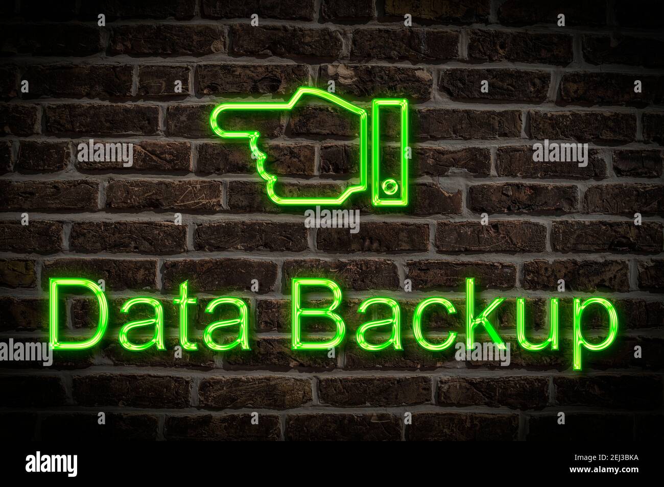 Detail photo of a neon sign on a wall with the title Data Backup Stock ...