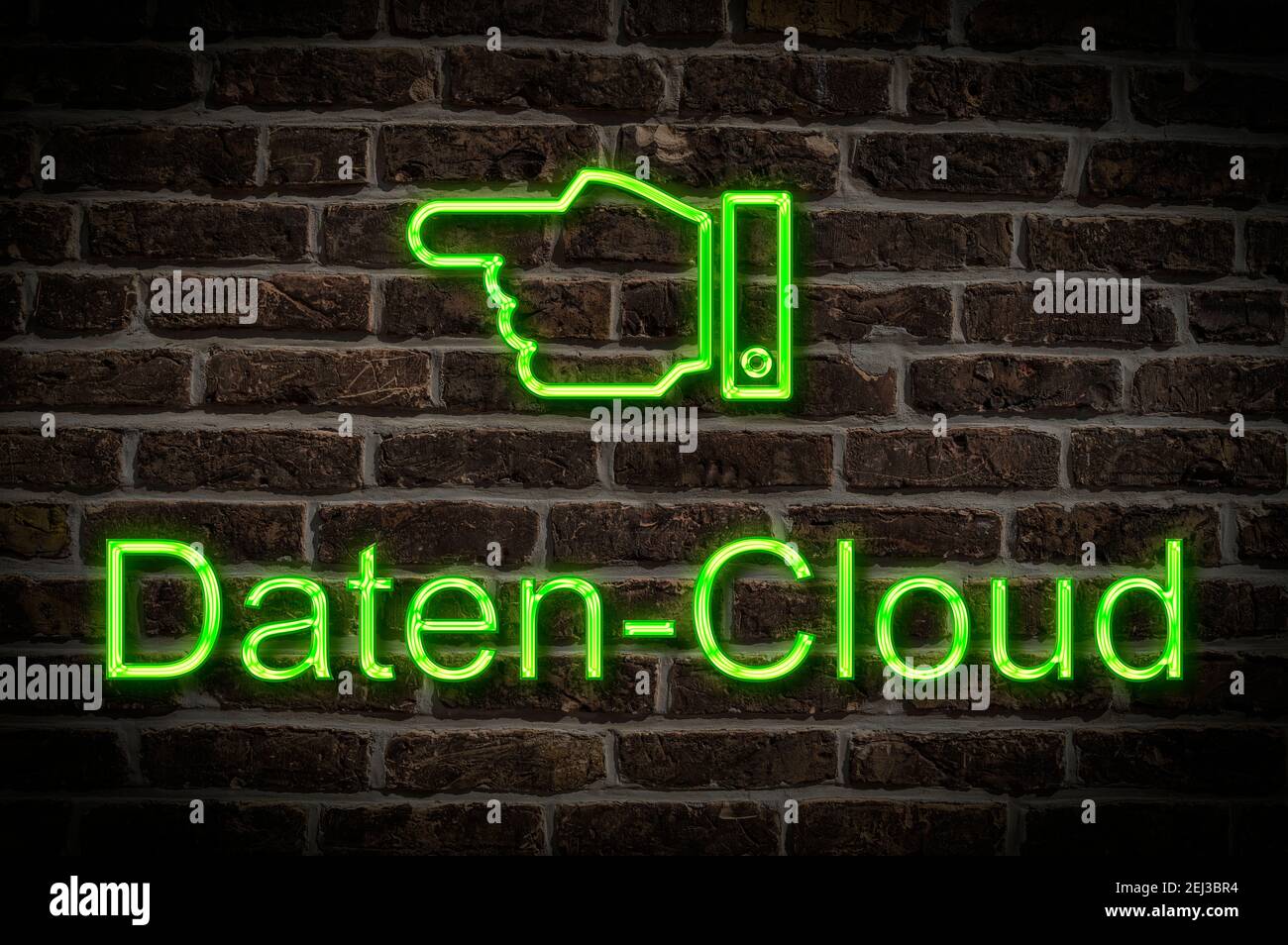 Detail photo of a neon sign on a wall with the German title Daten-Cloud ...