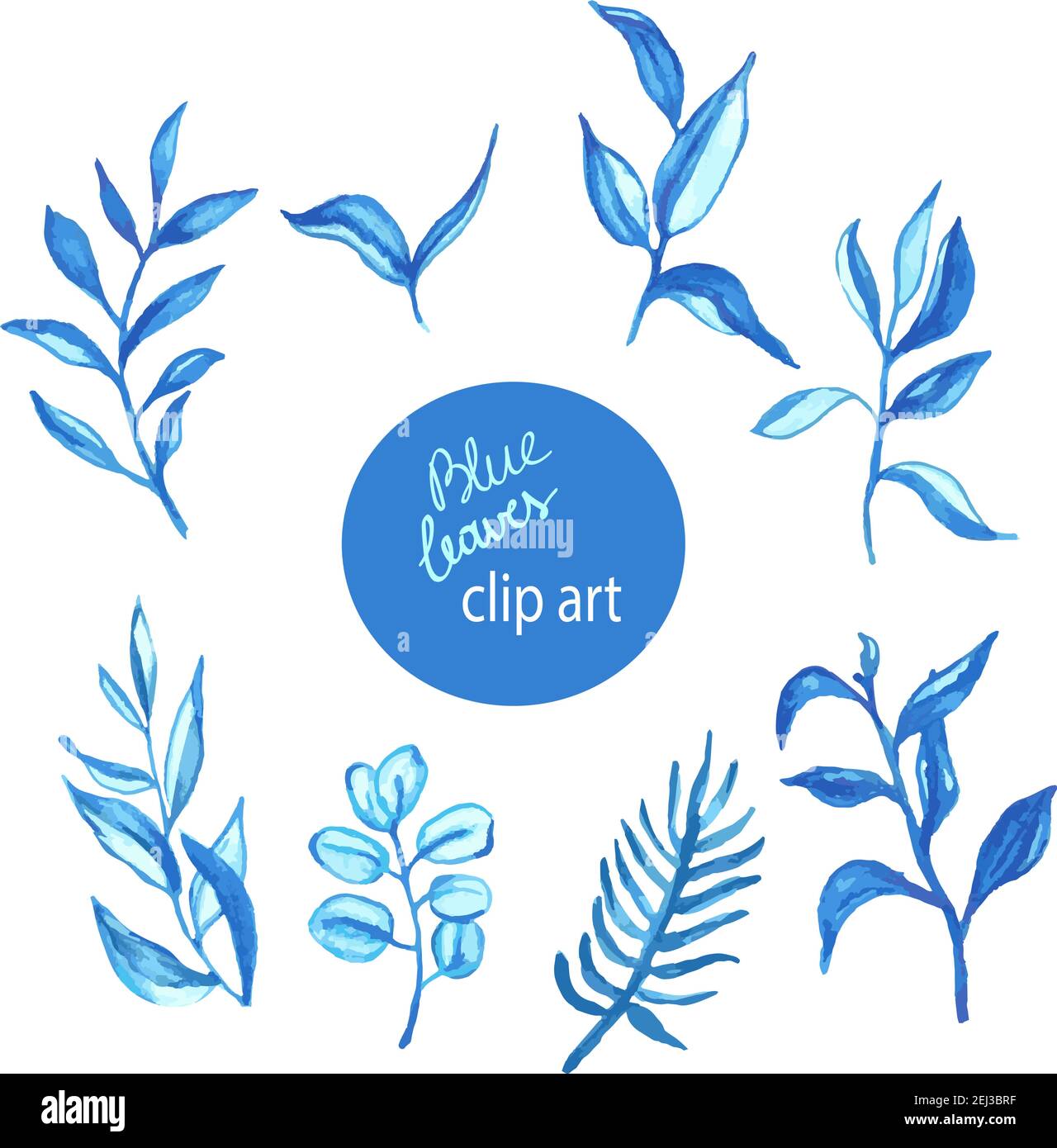 Blue watercolor leves clip art Stock Vector Image & Art - Alamy