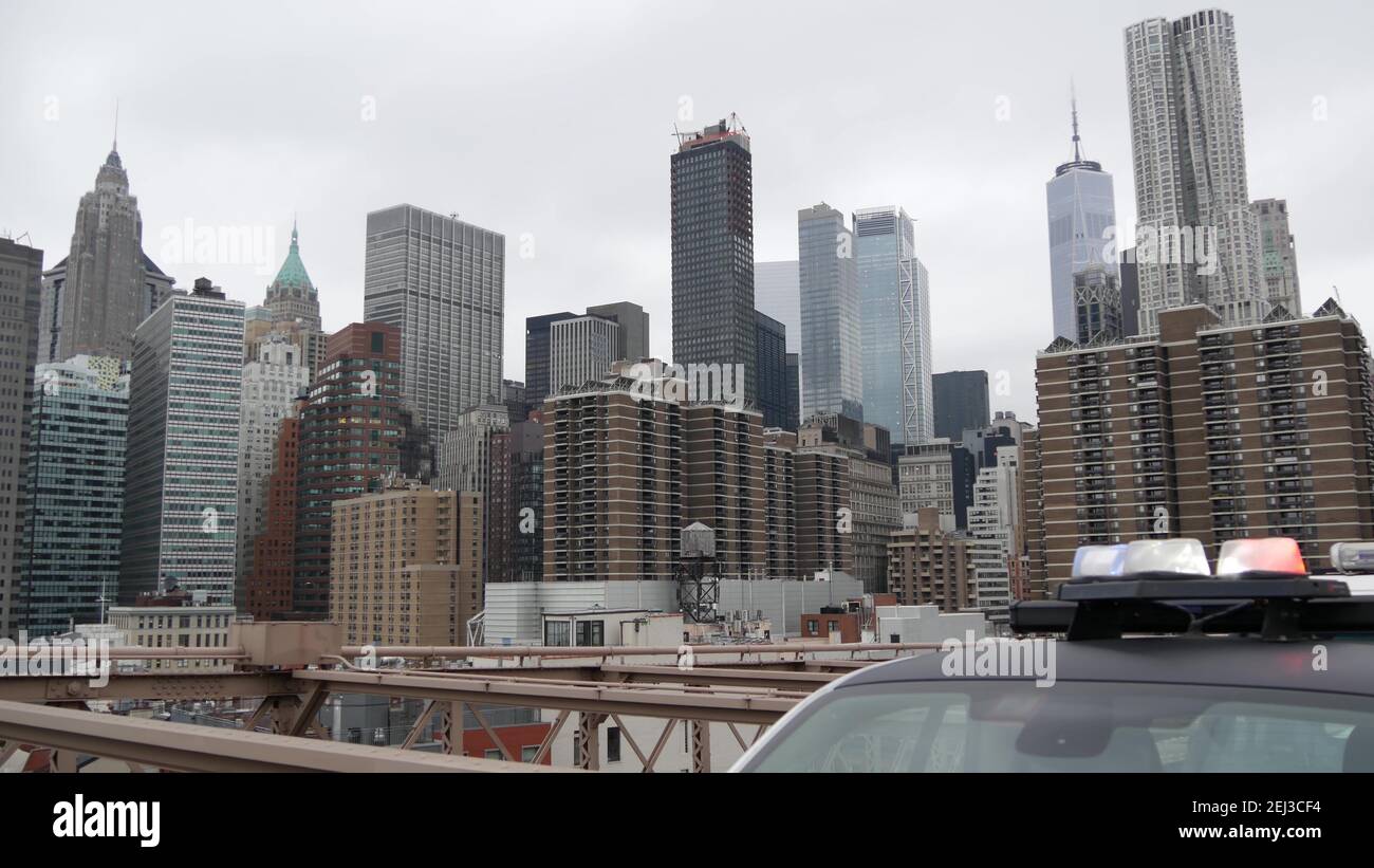 NEW YORK CITY, USA - 12 MAR 2020: Emergency siren glowing, 991 police ...