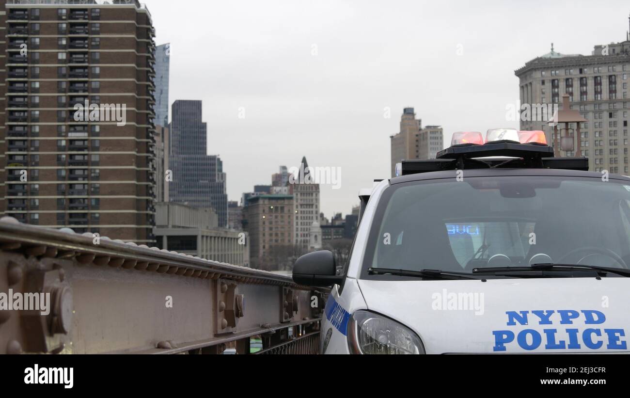 NEW YORK CITY, USA - 12 MAR 2020: Emergency siren glowing, 991 police ...