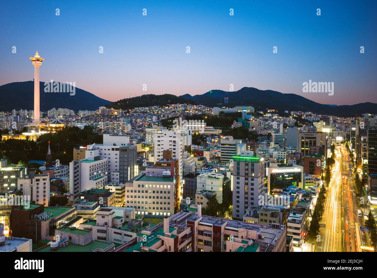night view of busan with busan tower in korea Stock Photo - Alamy
