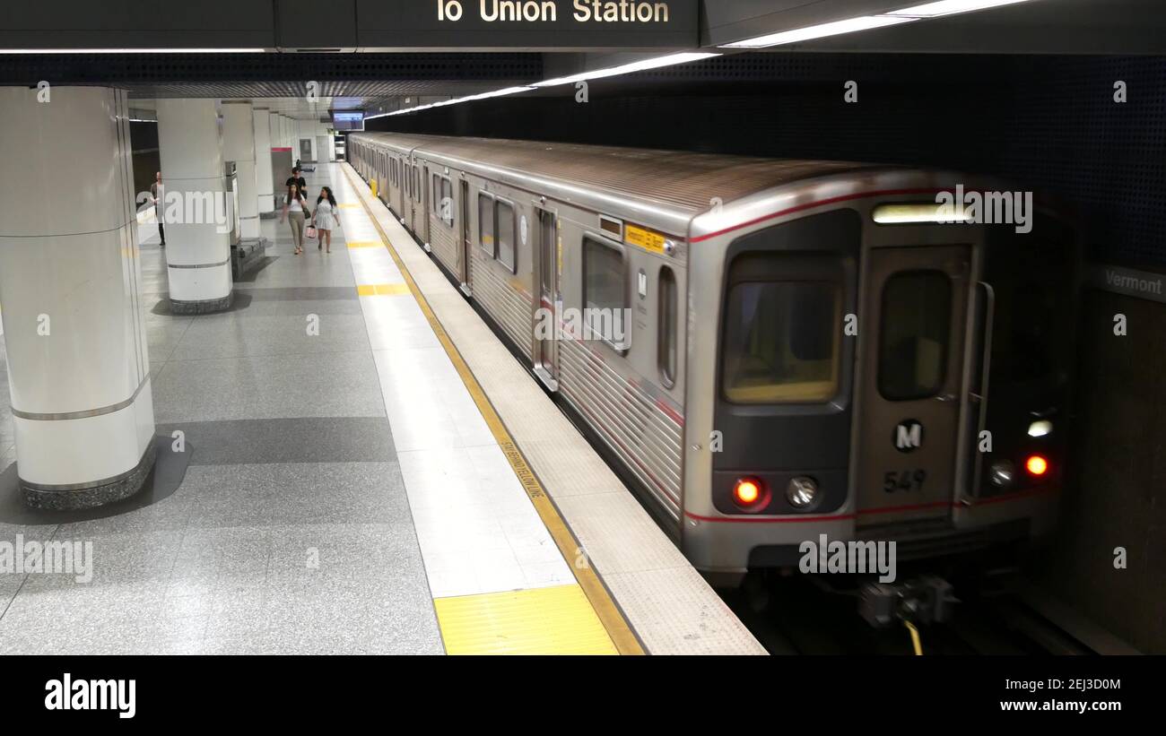 LOS ANGELES, CALIFORNIA, USA - 7 NOV 2019: Metro Rail transportation ...