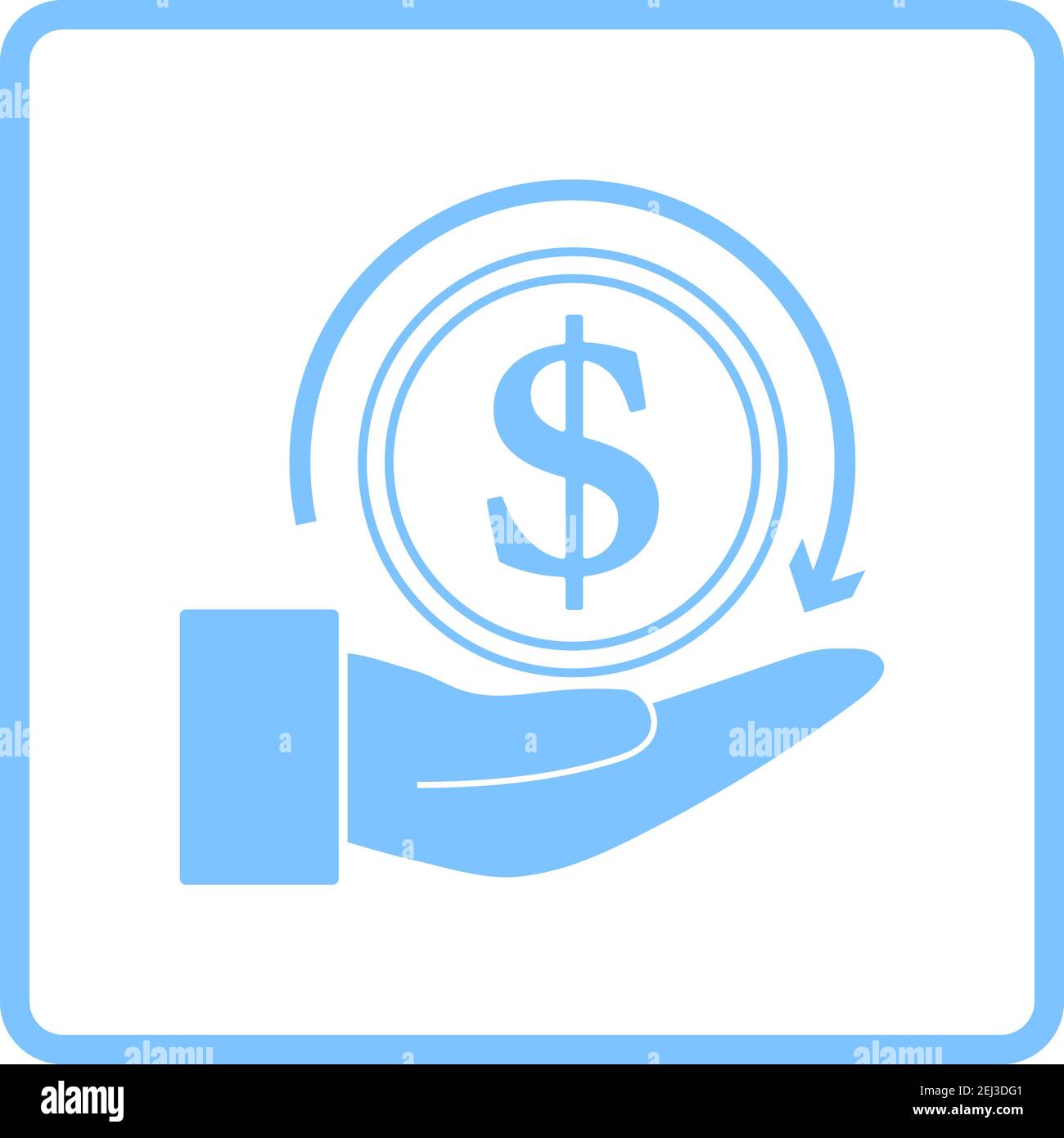 Cash Back Coin To Hand Icon. Blue Frame Design. Vector Illustration ...