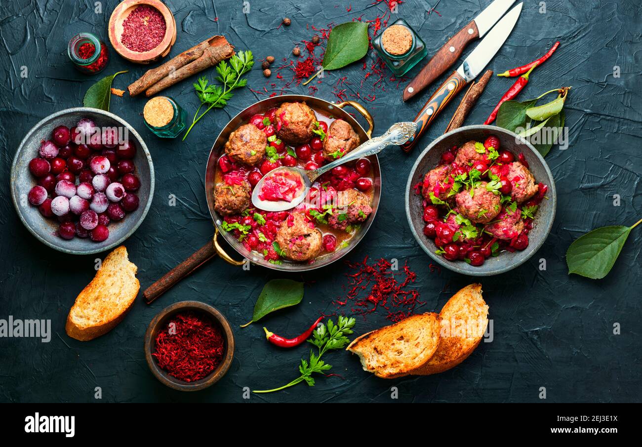 Arabic food lamb kufta spiced with saffron.Appetizing lamb meatballs ...