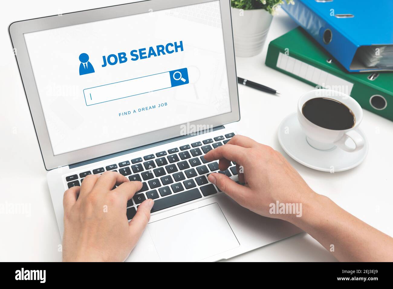 Find a dream job concept. Job search application on laptop Stock Photo ...