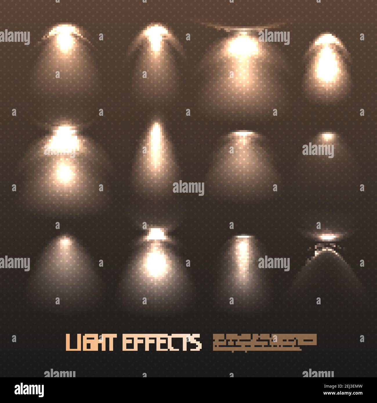 Set of light effects of various intensity from electric lamps on ...