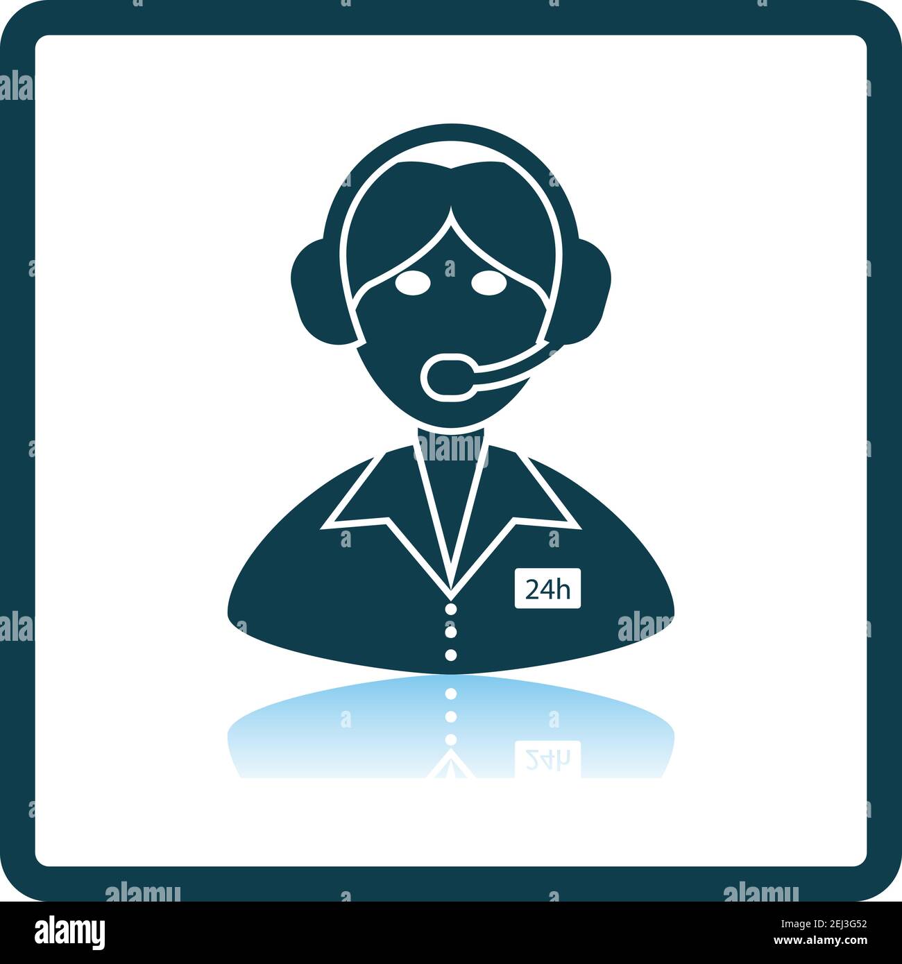 24 Hour Operator Icon. Square Shadow Reflection Design. Vector ...