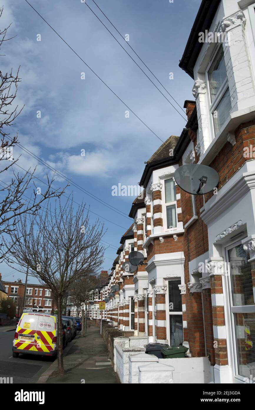 victorian terraced houses in putney, london, england, with decorative ...