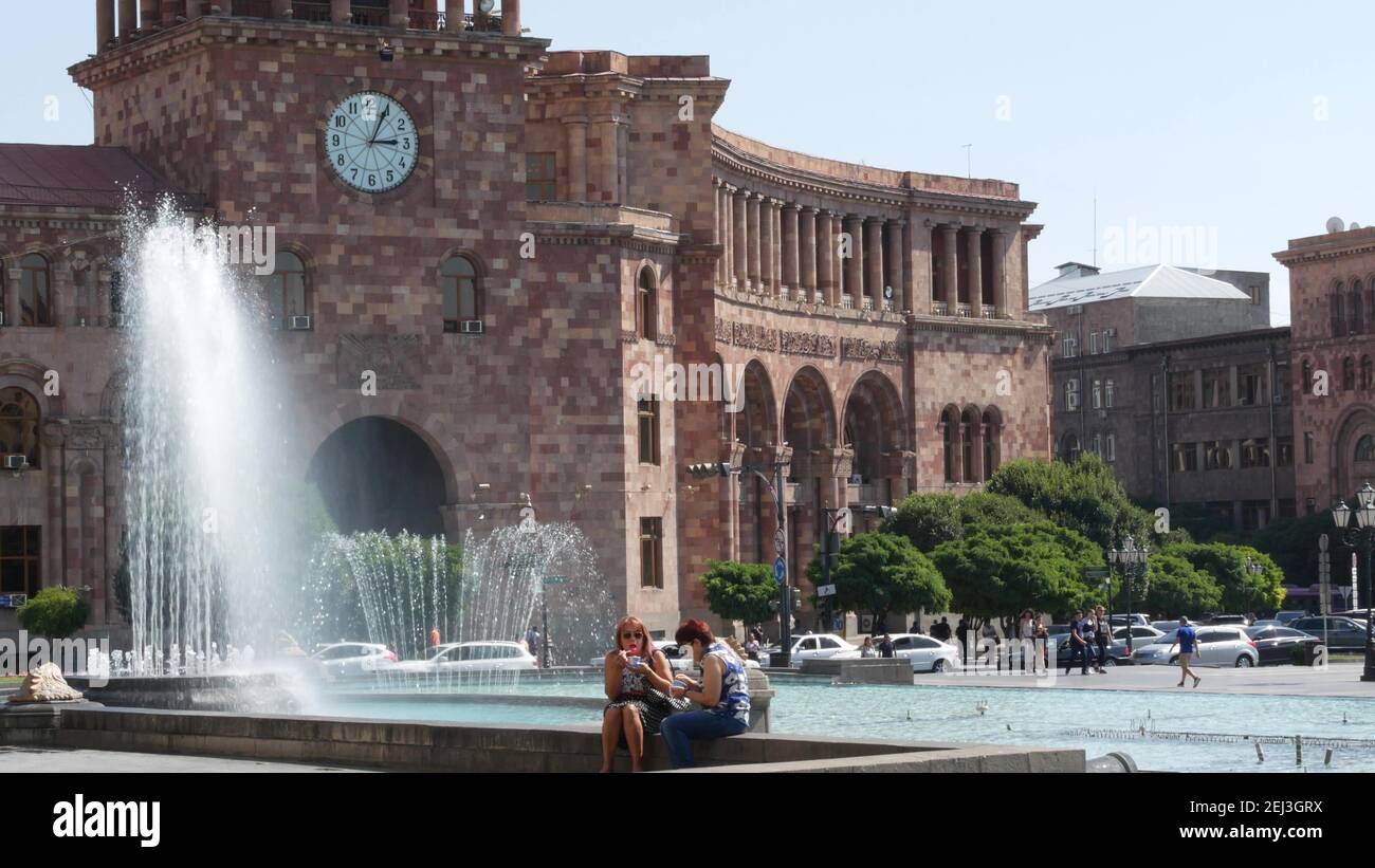 YEREVAN, ARMENIA, CAUCASUS - 28 AUGUST 2019: Central Republic Square ...