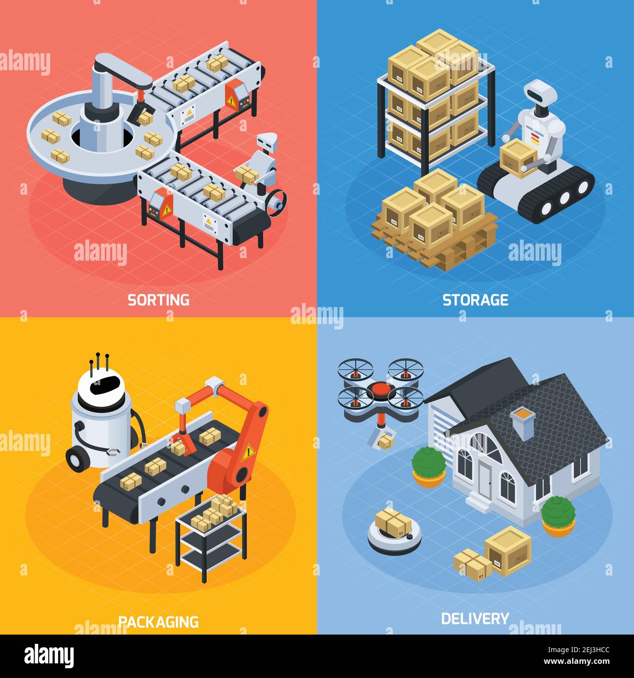 Automatic logistics concept isometric icons set with delivery symbols ... Automatic logistics concept isometric icons set with delivery symbols ...