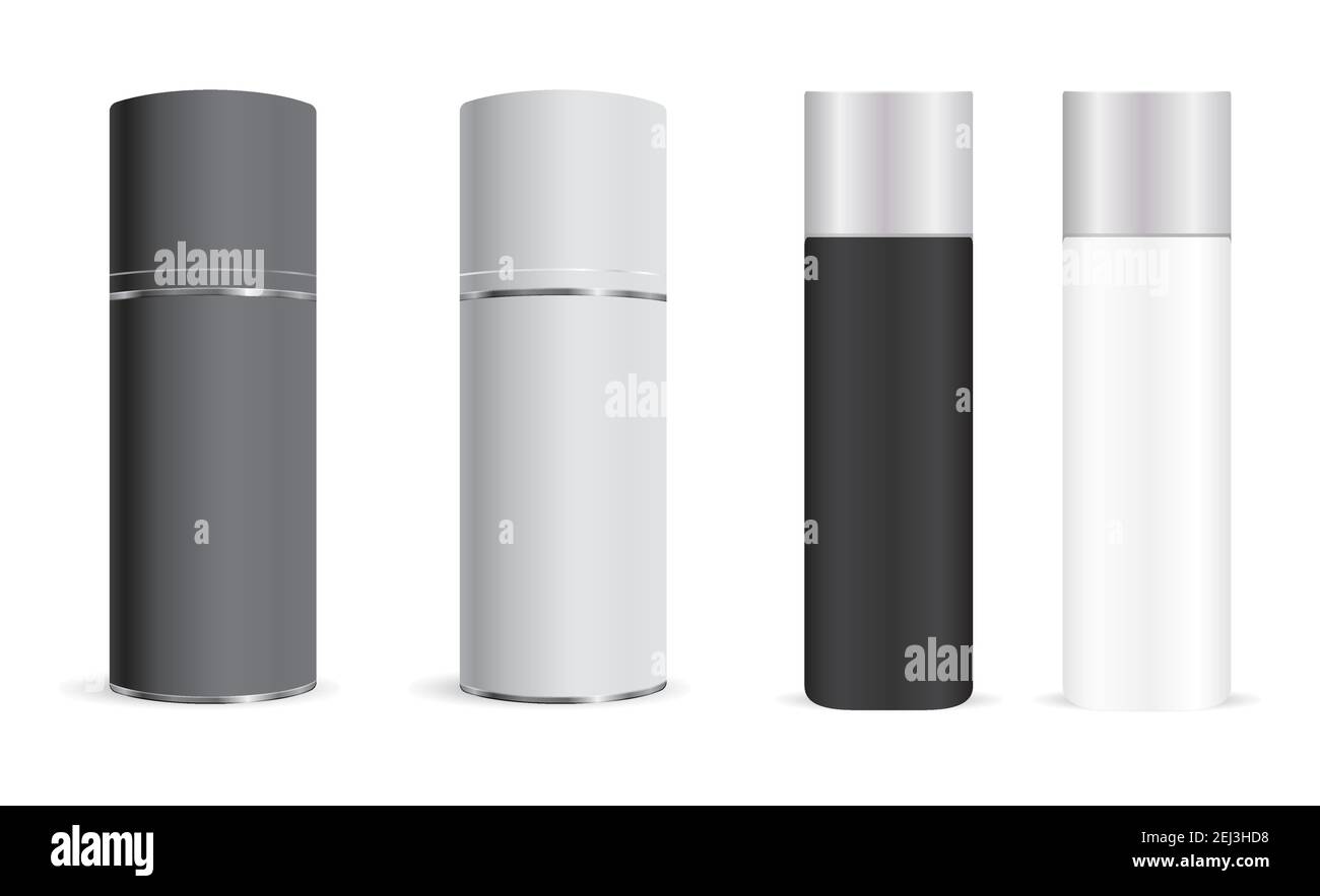 Spray bottle mockup. Aerosol can, cylinder deodorant. Aluminum metal ...