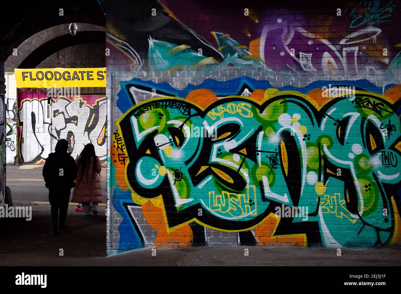 Street art adorns the railway arches around the Digbeth area of ...