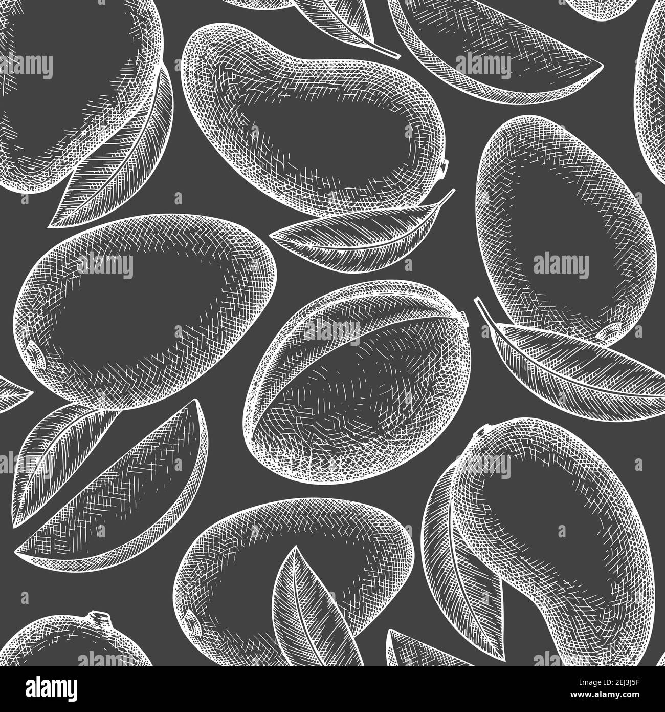 Hand drawn sketch style mango seamless pattern. Organic fresh fruit ...