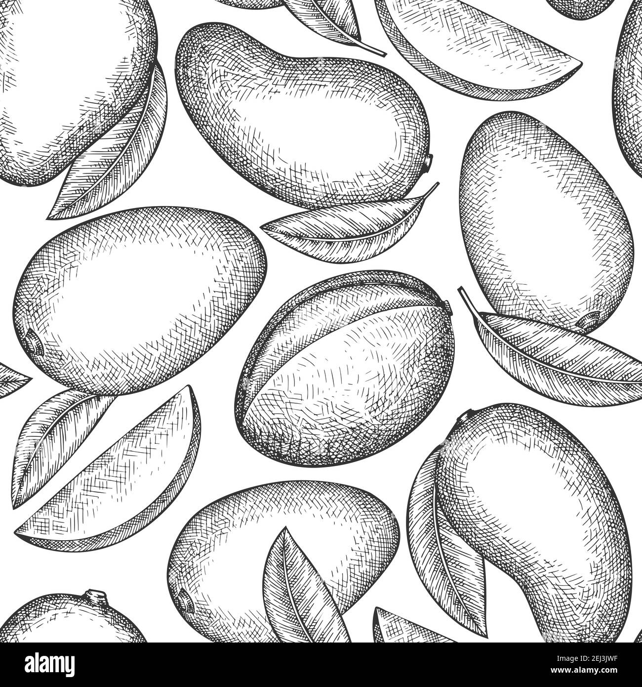 Hand drawn sketch style mango seamless pattern. Organic fresh fruit ...