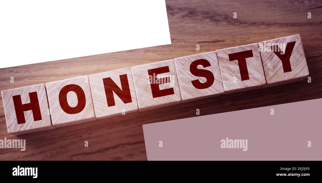 Honesty Word Honesty Symbol. The Concept Word Honesty On Wooden Cubes