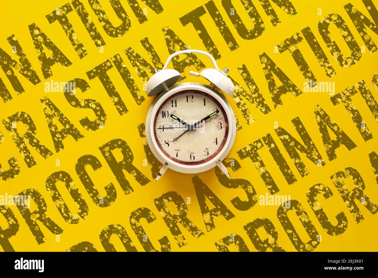 the vintage analog clock with the paper not with word procrastination ...