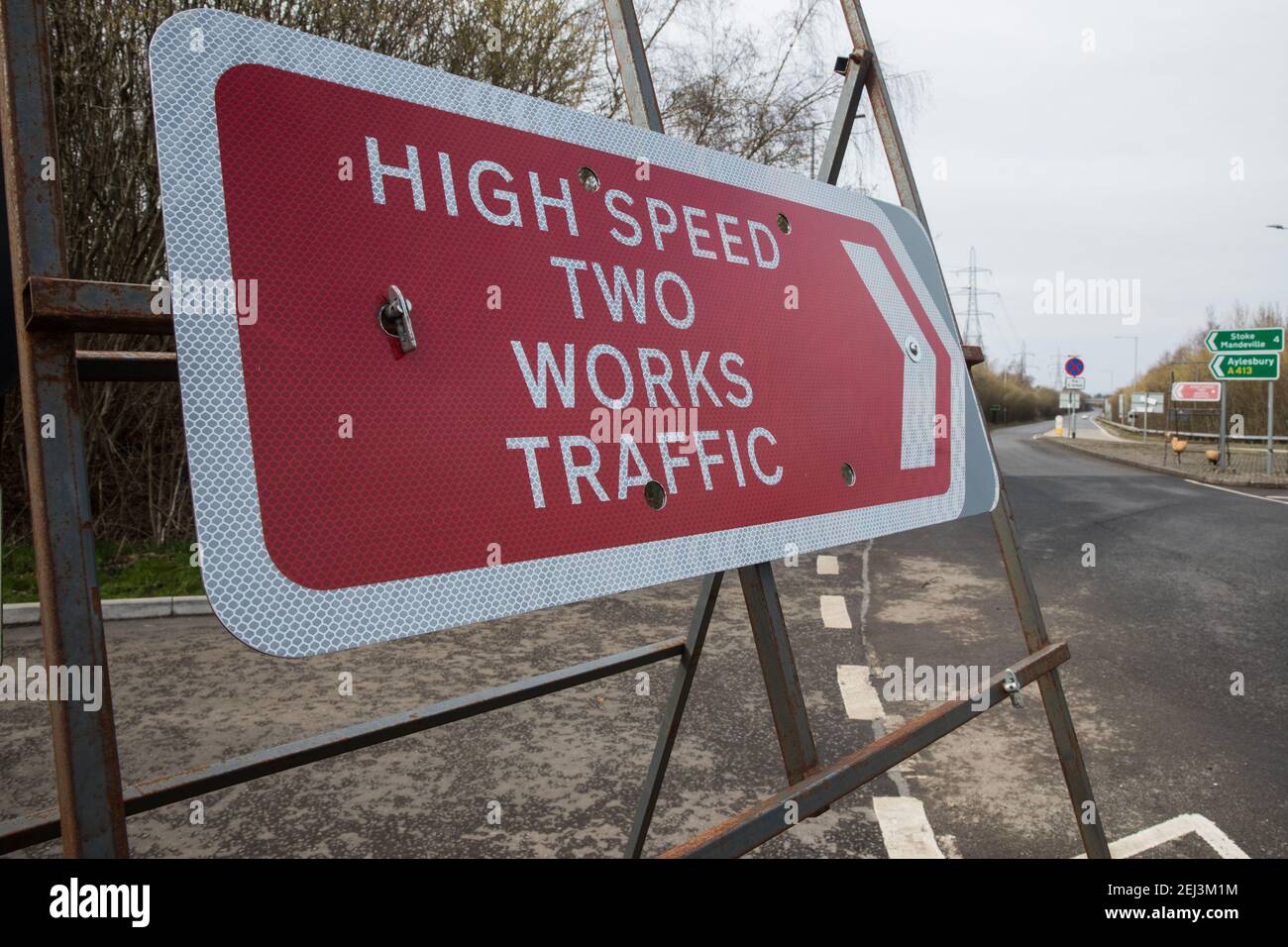 Hs2 works traffic sign hi-res stock photography and images - Alamy