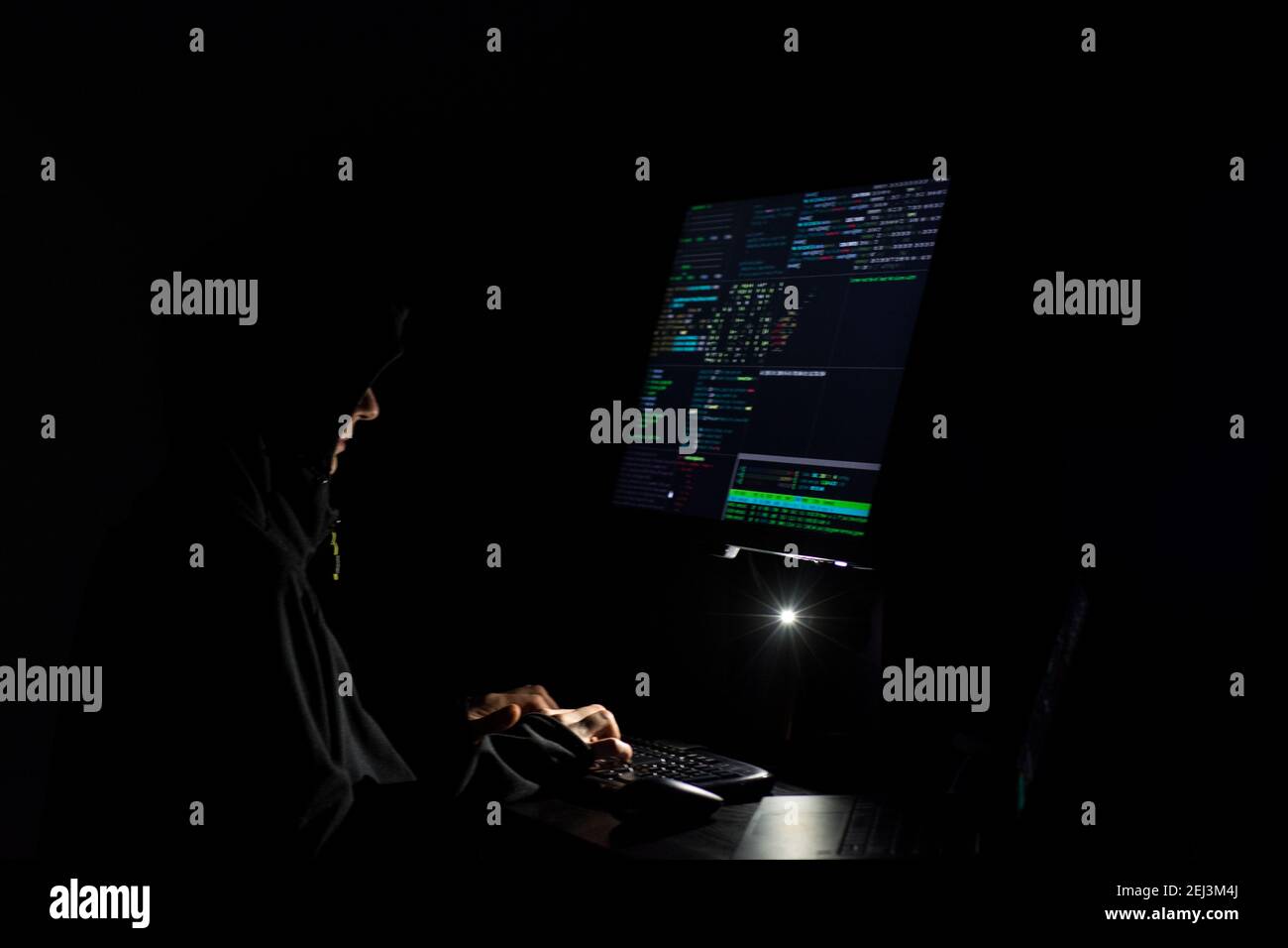 Hacker coding at night cybersecurity concept Stock Photo - Alamy