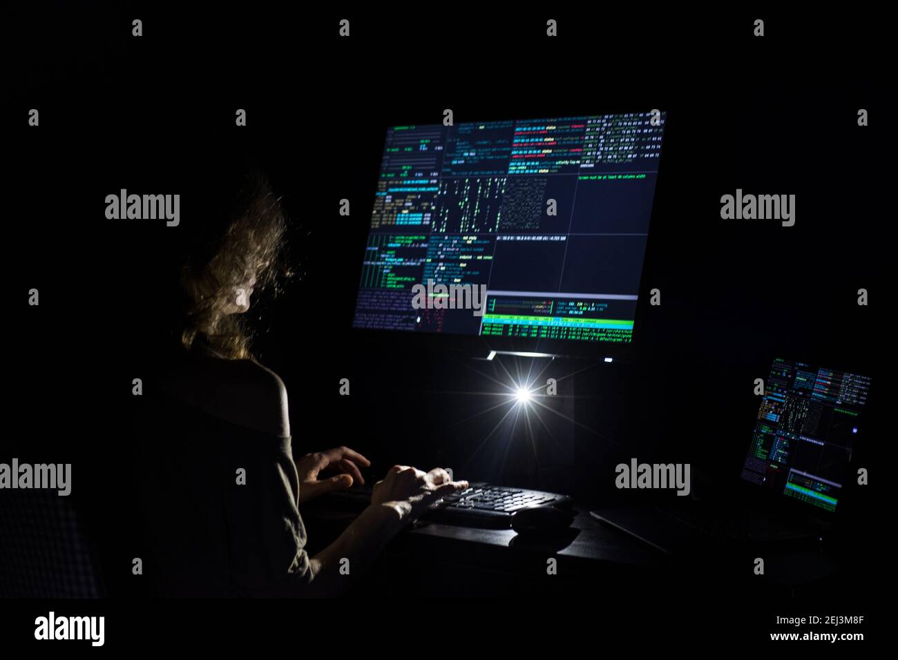 Hacker coding at night cybersecurity concept Stock Photo - Alamy
