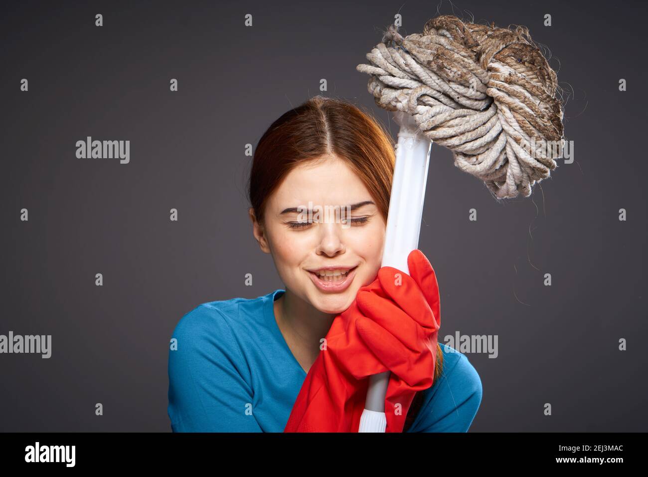 emotional cleaning lady holding rubber gloves on chest emotions service ...