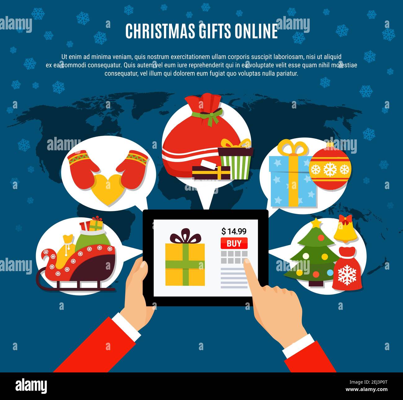 Christmas gifts buying online composition with mobile device in hands ...