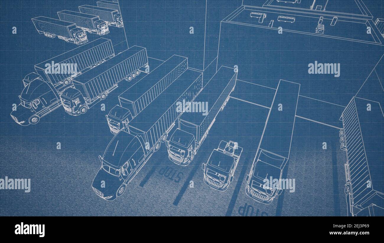 Drawing scheme Large logistics park Construction business concept 3d ...