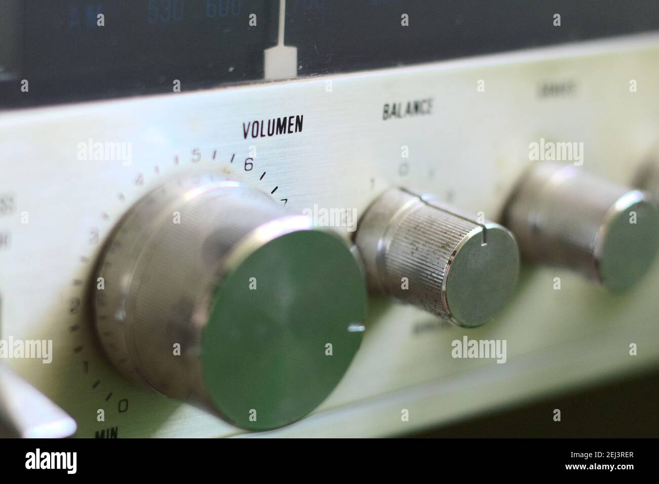 A closeup of a button of an old vintage record player Stock Photo - Alamy