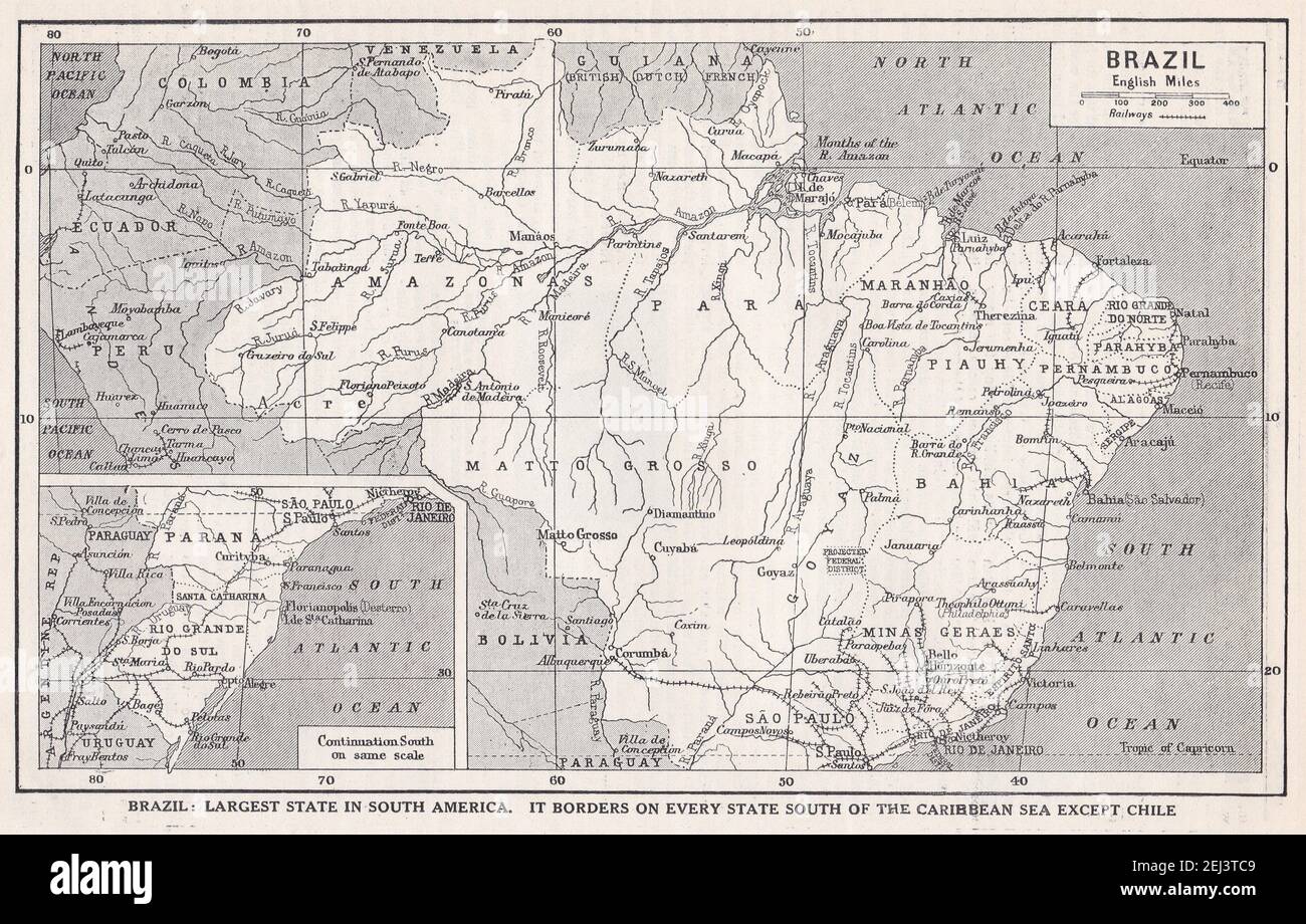 Vintage map of Brazil 1900s Stock Photo - Alamy