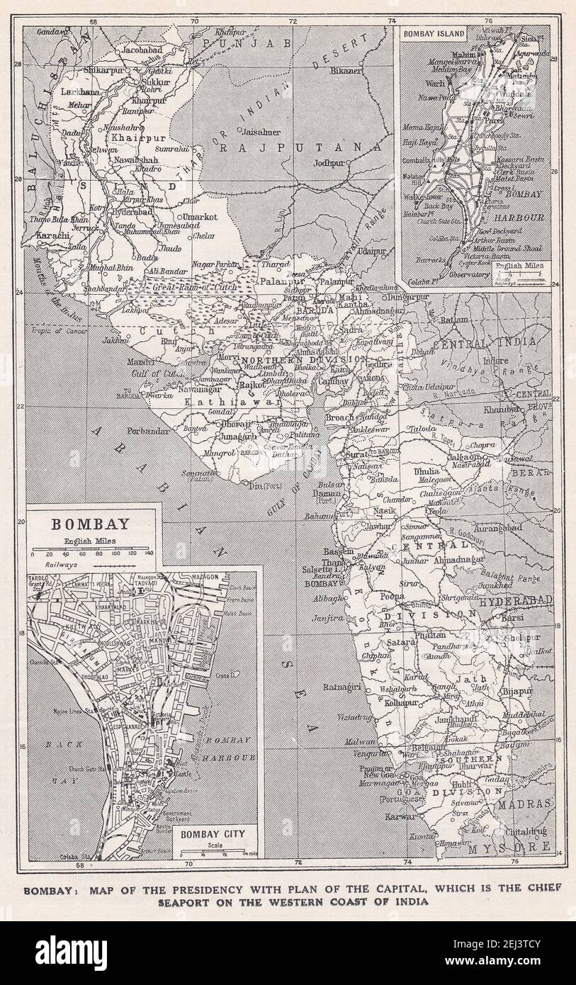 Vintage map of Bombay - Map of the Presidency with plan of the capital ...