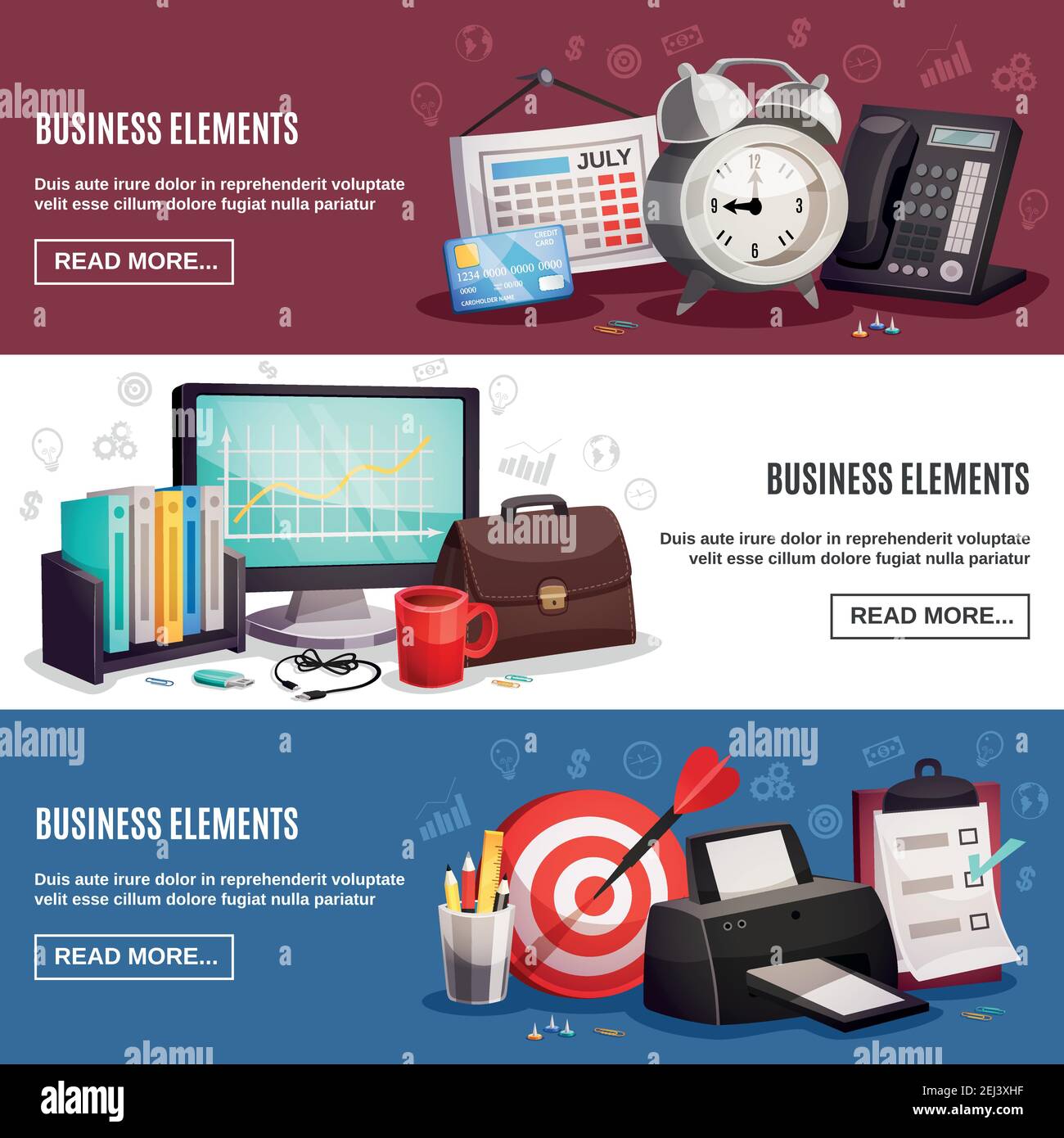 Business office traditional accessories strategies and targets symbols ...