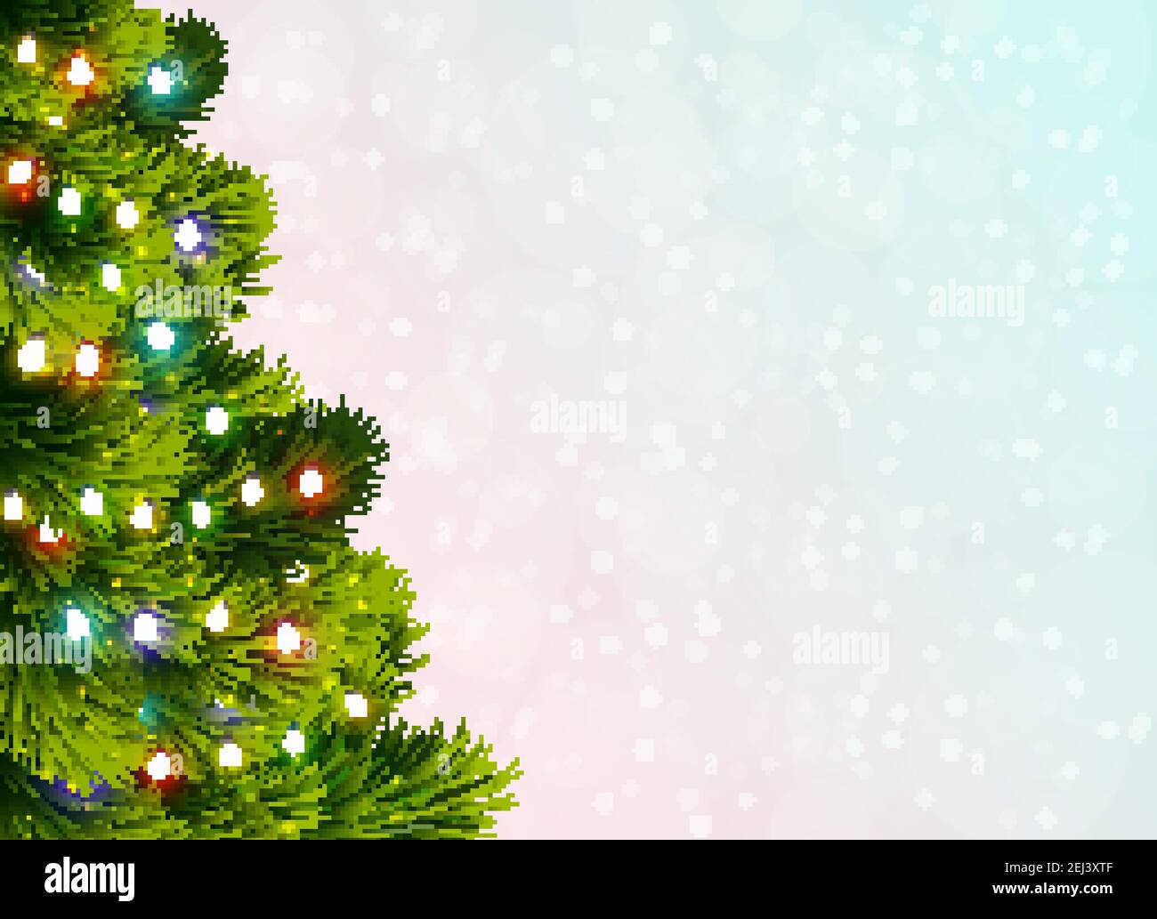 Festive poster with christmas tree decorated with garland of colorful ...